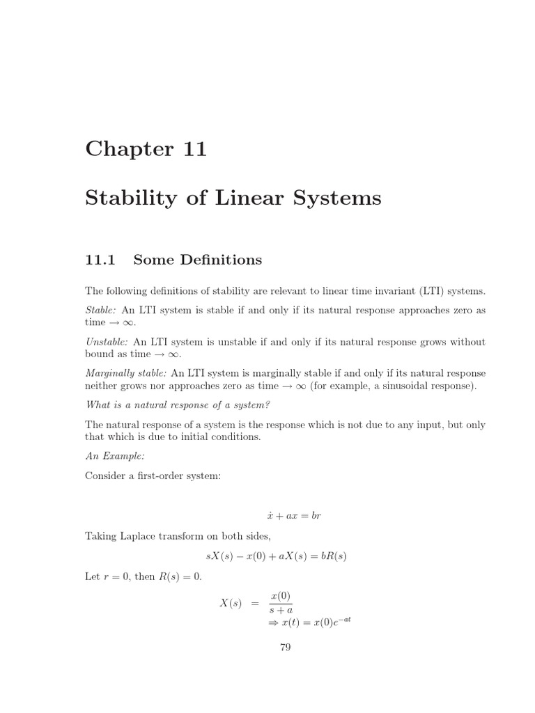 Stability of Linear Systems: 11.1 Some Definitions | PDF | Stability Theory | Control Theory
