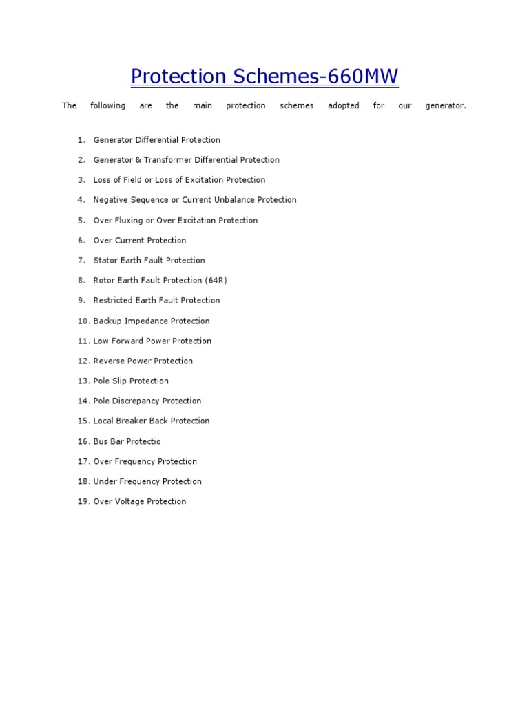 660 Generator Protection Schemes | PDF | Electric Generator | Transformer