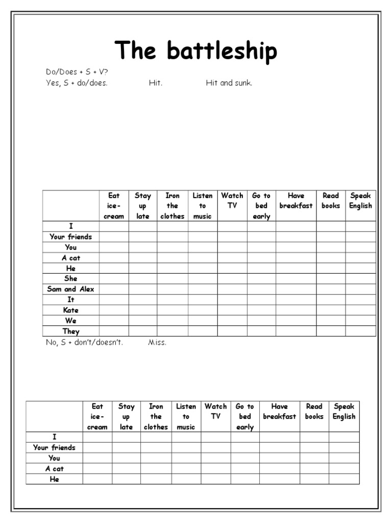 Present Simple The Battleship Fun Activities Games Games - 80664 | PDF