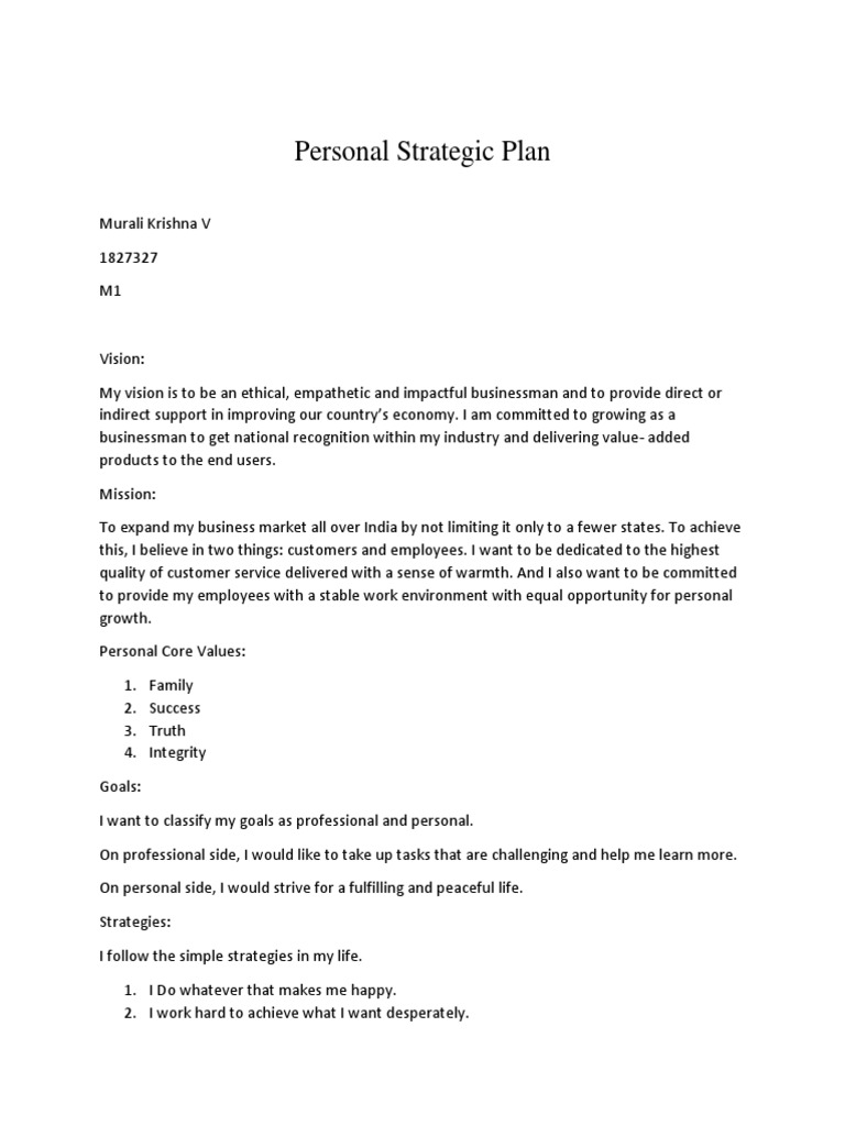 Personal Strategic Plan | PDF | Strategic Planning | Competition