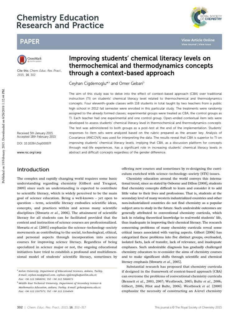 Chemistry Education Research and Practice: Paper | PDF | Literacy | Science