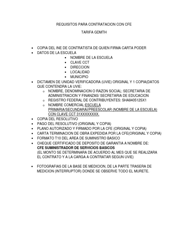 Requisitos para Contratacion Con Cfe | PDF | Business