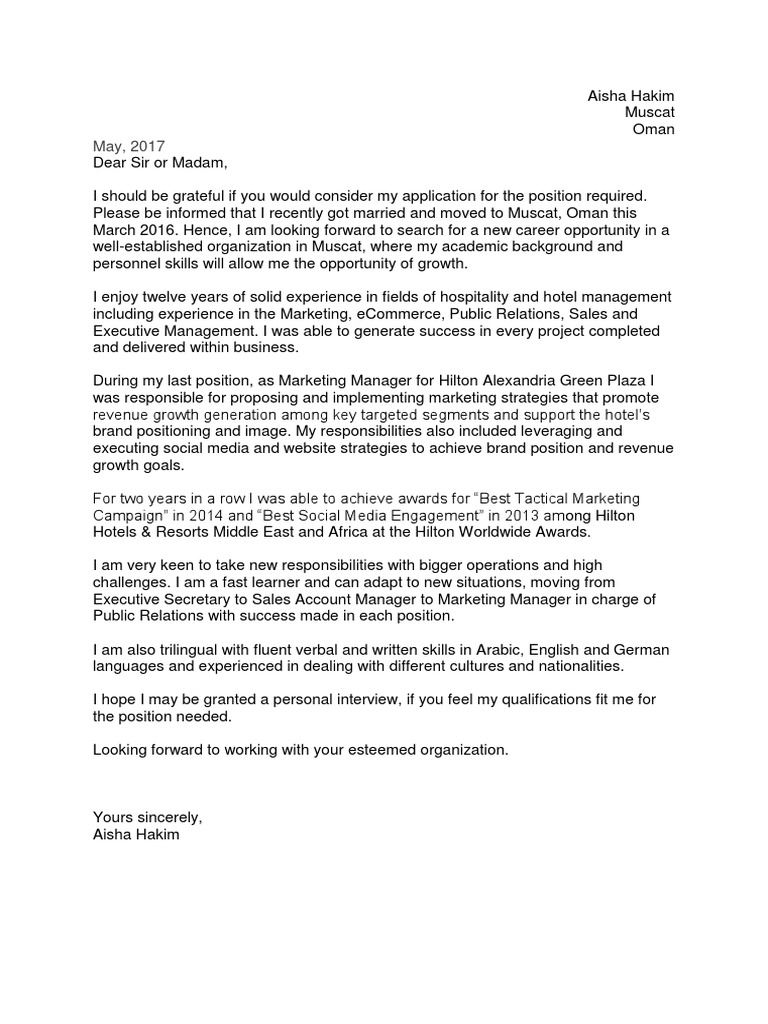 Sample Cover Letter Job | PDF