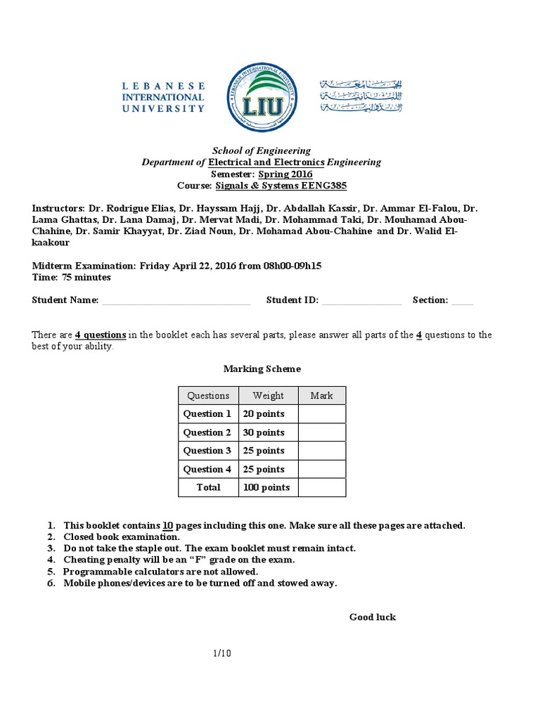 Signals & Systems Midterm Exam 2016 | PDF | Algorithms | Signal Processing