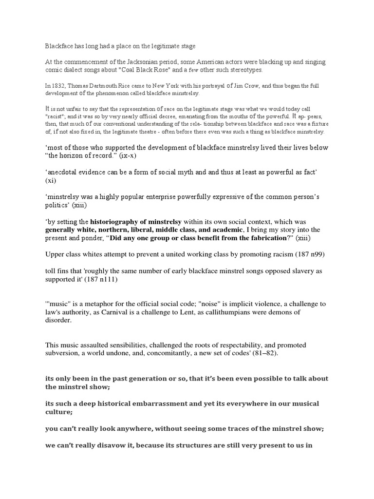 Tracing the Development of Blackface Minstrelsy from its Origins on the ...