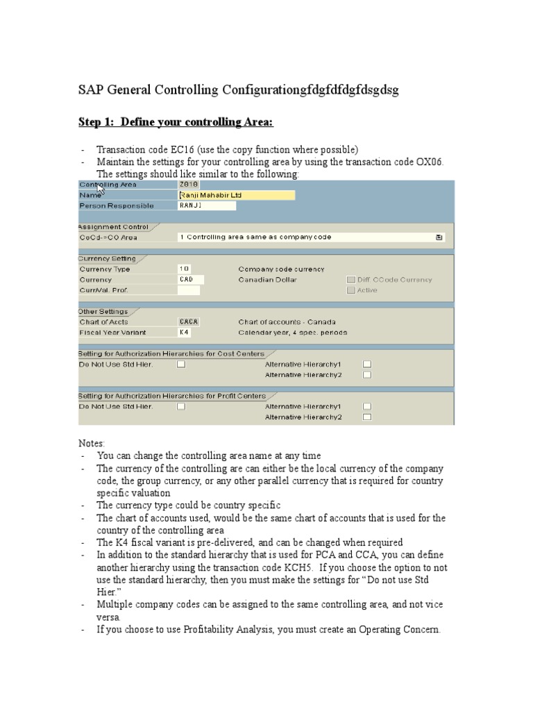 SAP Controlling Area Configuration Guide | PDF | Net Income | Cost
