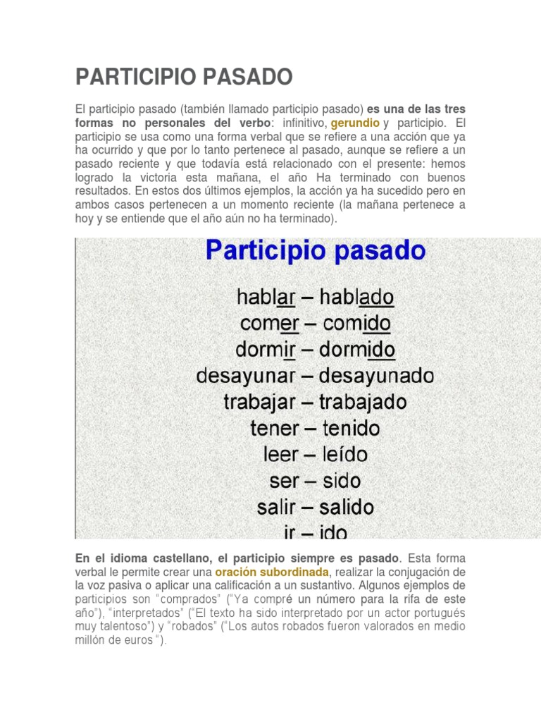 Participio Pasado | PDF | Verbo | Relaciones sintácticas