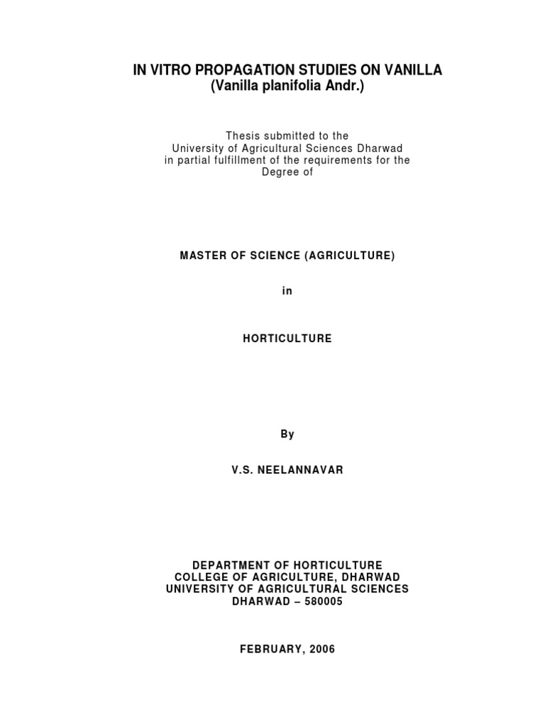 In Vitro Propagation Studies On Vanilla | PDF | Agar | Plant Hormone