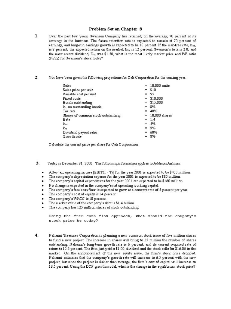 Solution - Problems and Solutions Chap 8 | PDF | Dividend | Stocks