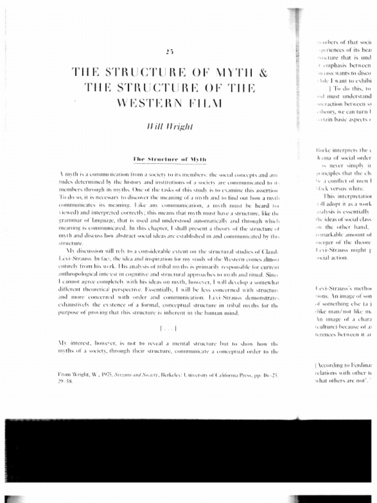 The Structure of Myth & The Western Film - Wright PDF | PDF