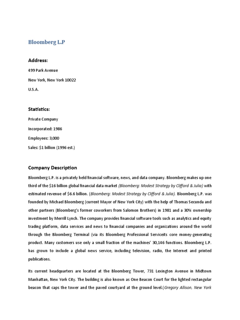 Bloomberg L | Download Free PDF | Bloomberg L.P. | Investing