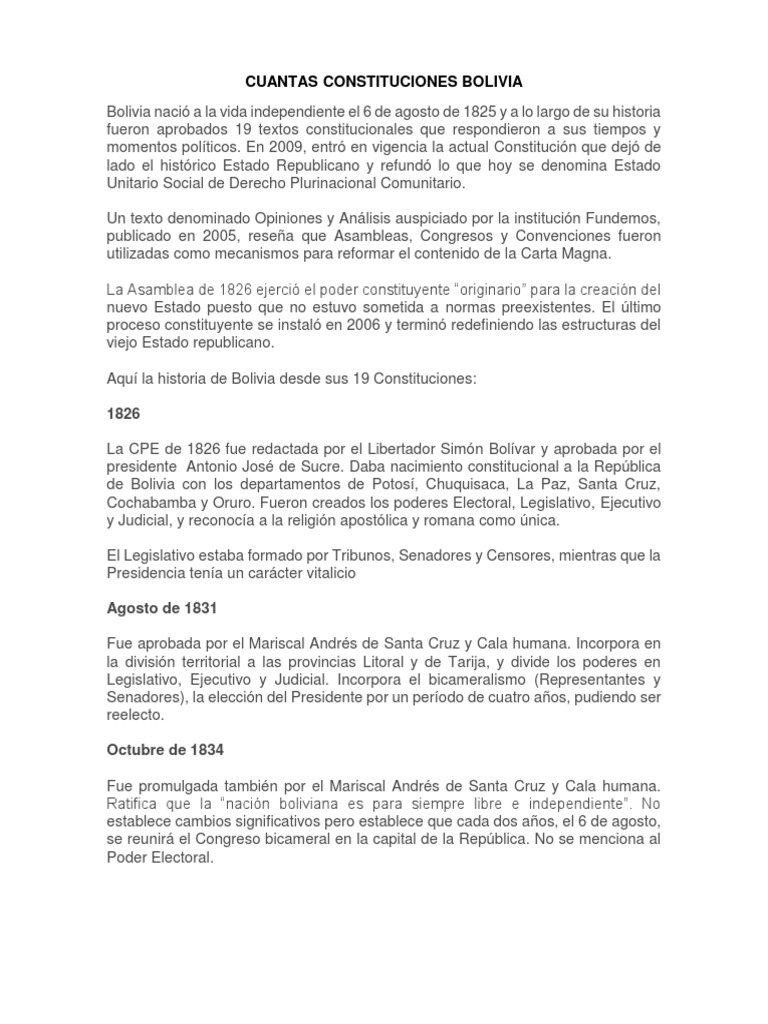 Cuantas Constituciones Bolivia | PDF | Bolivia | Constitución