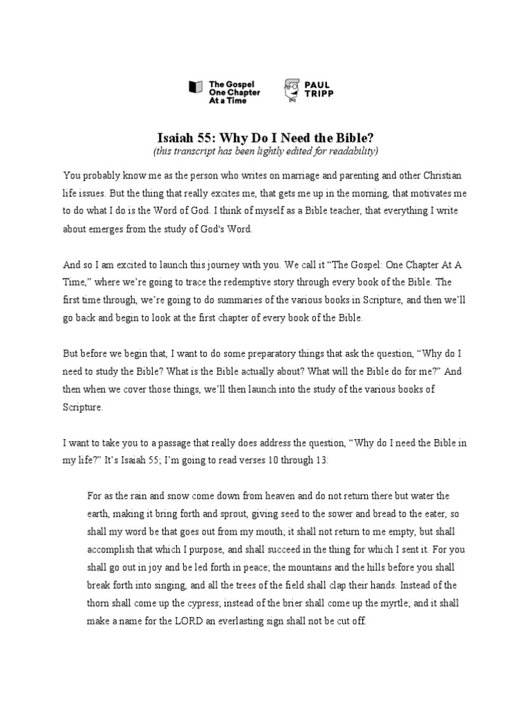 01 Transcript Bible Study Intro 1 Isaiah 55 | PDF | Book Of Isaiah | Bible