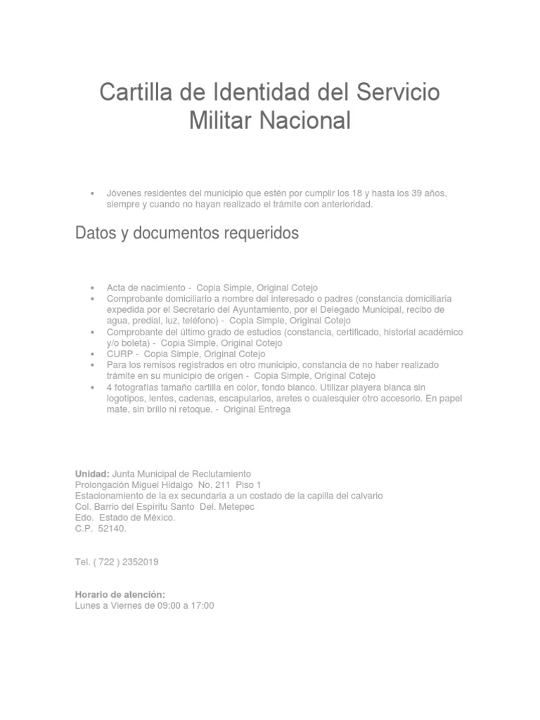Requisitos para la Cartilla Militar 2023 | PDF