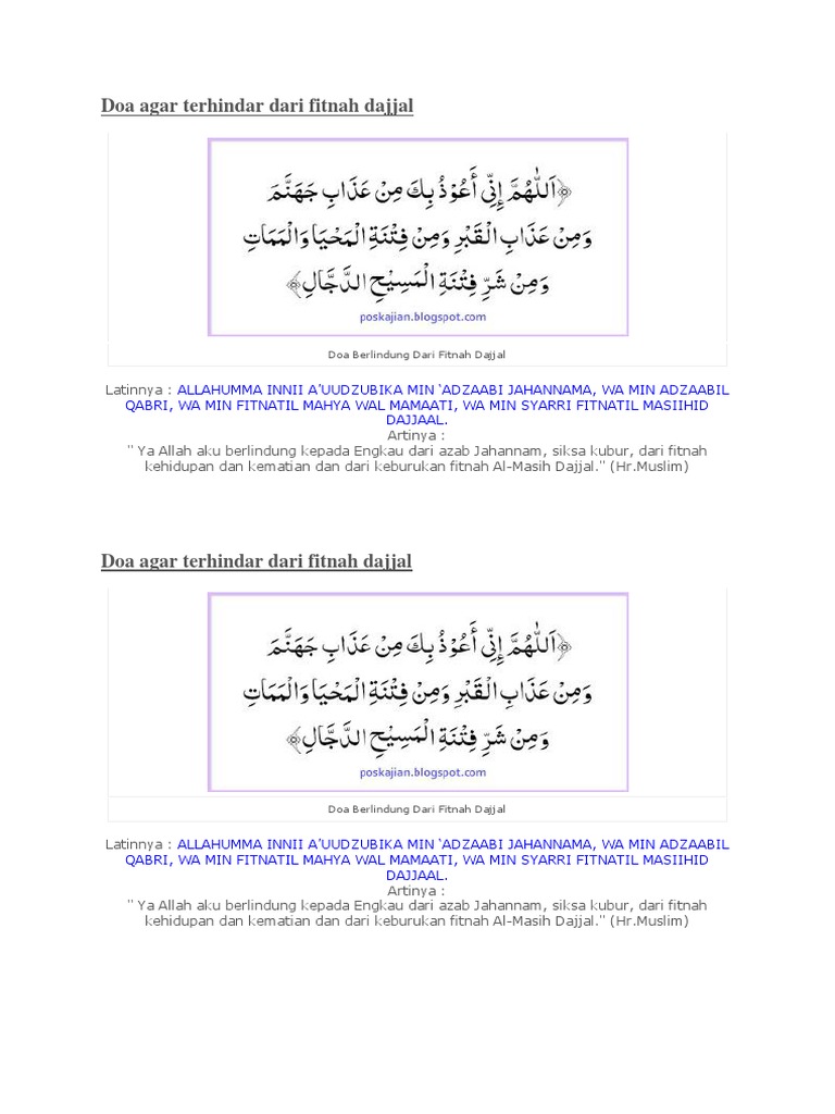 Doa 1. Agar Terhindar Dari Fitnah Dajjal | PDF