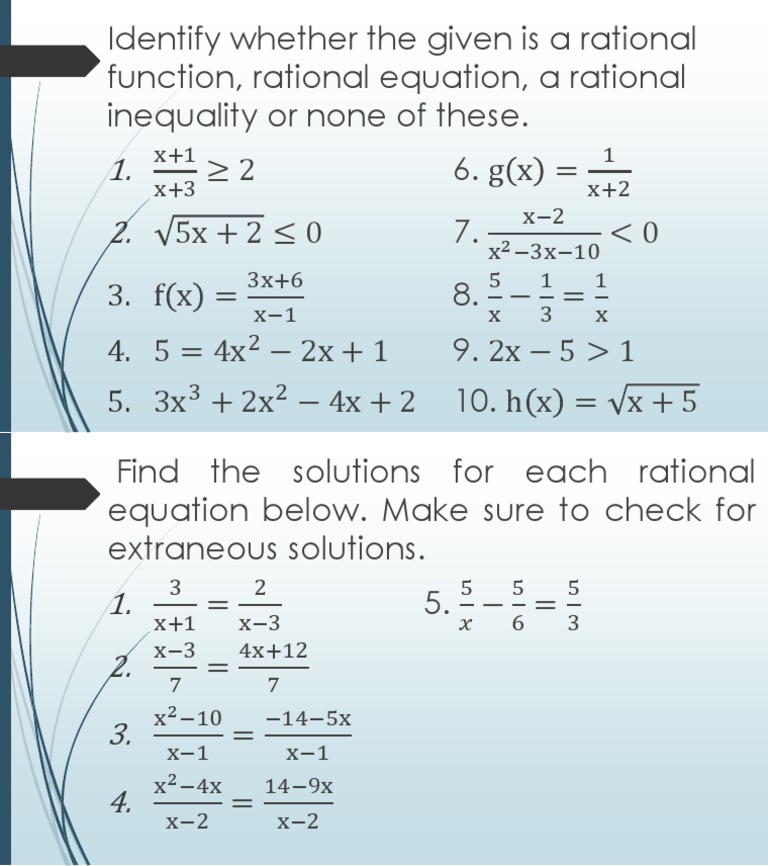 9 Exercises On Rational Equations | PDF