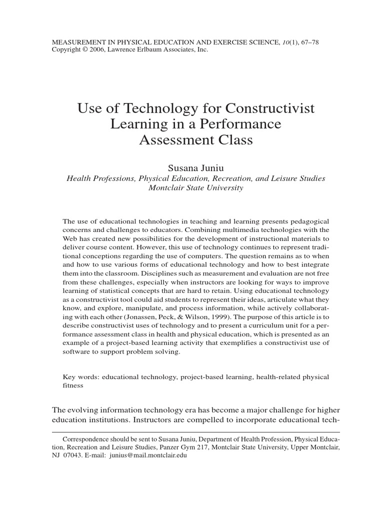 Use Of Technology For Constructivist Learning In A Performance