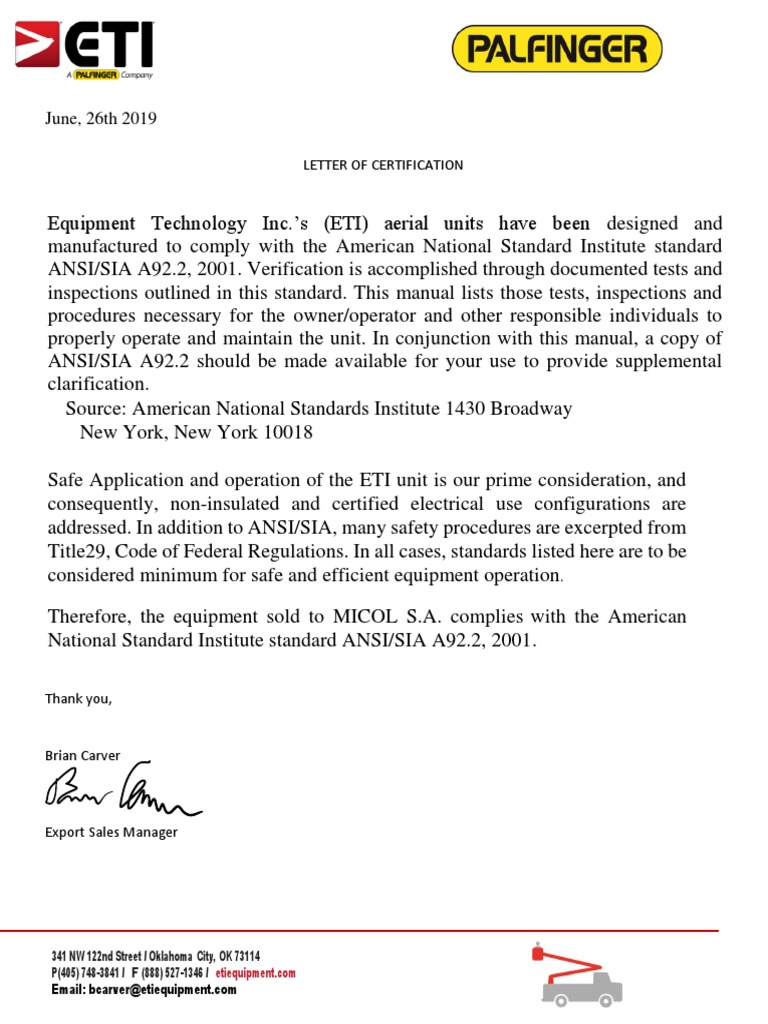 Certificacion Eti Ansi Letter | PDF | Business