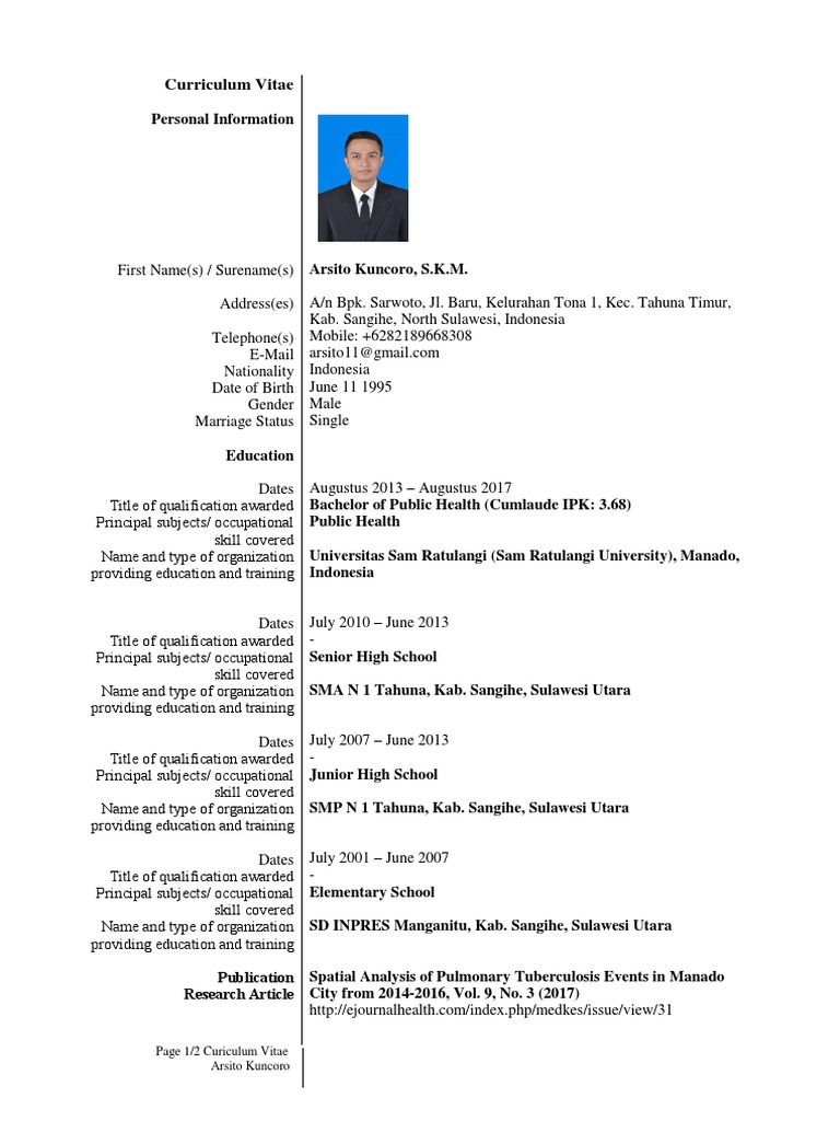 A Detailed Curriculum Vitae Showcasing the Educational Qualifications, Work Experience, Skills ...