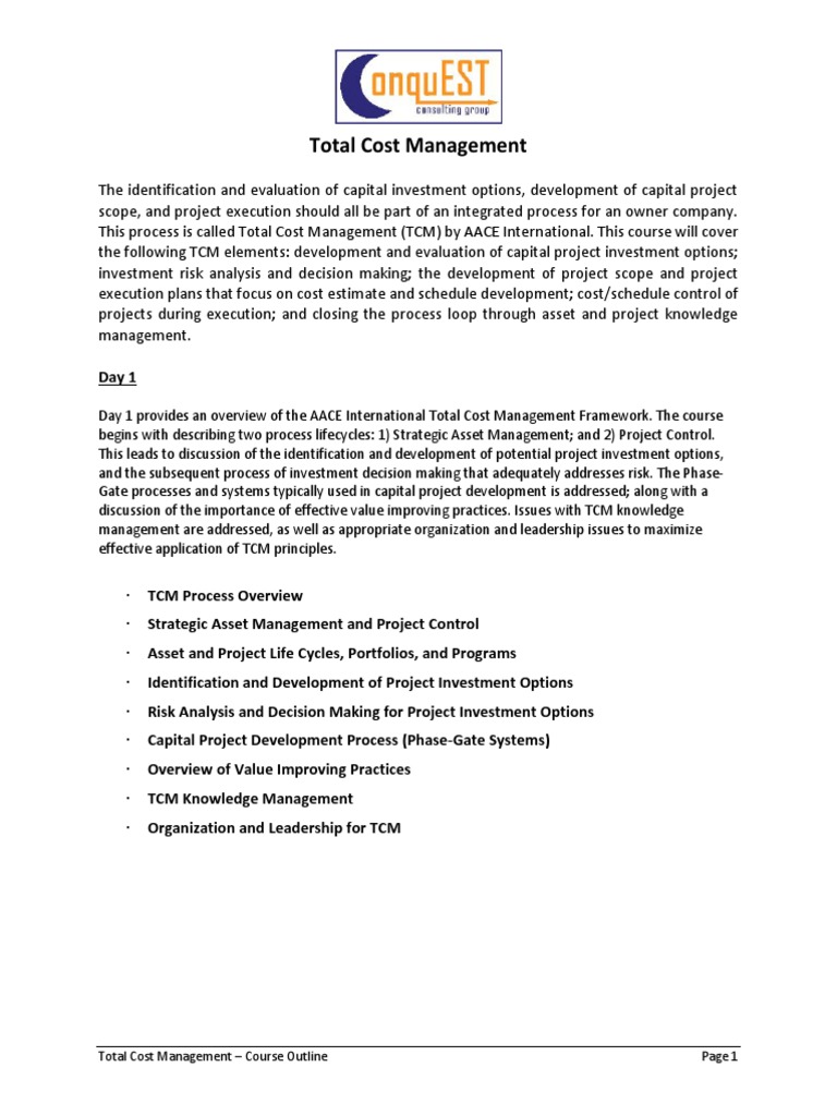 Total Cost Management - Course Outline | PDF | Project Management ...