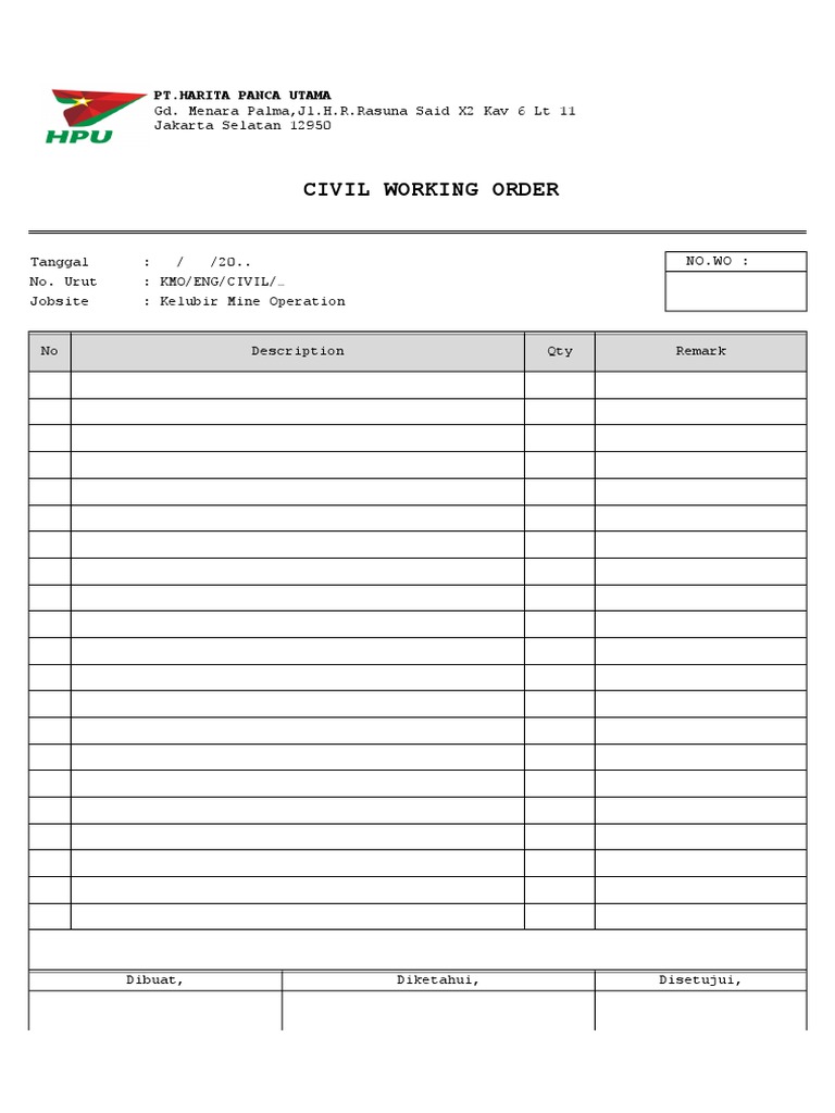 Civil Working Order: PT - Harita Panca Utama | PDF