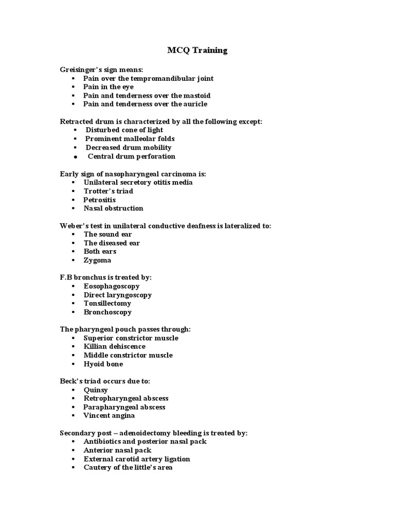 MCQ Training | PDF | Ear | Medical Specialties