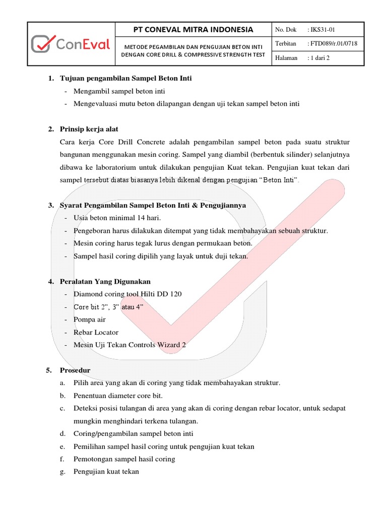 Metode Coring Dan Uji Beton Inti | PDF