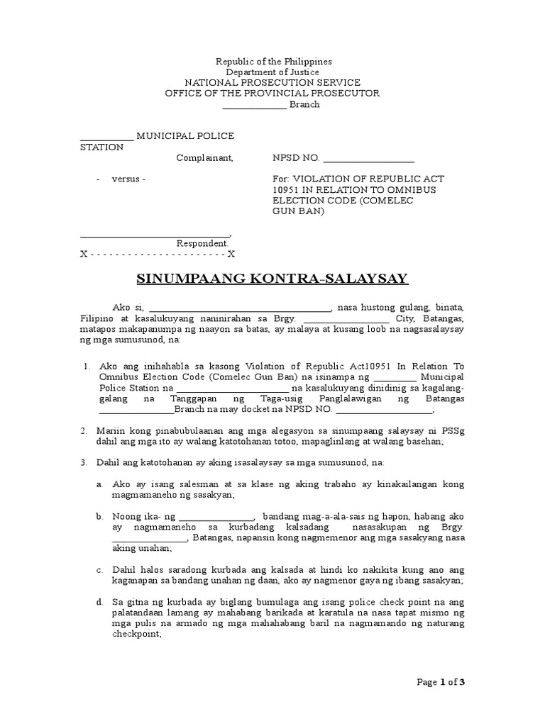 Counter-Affidavit Illegal Possession