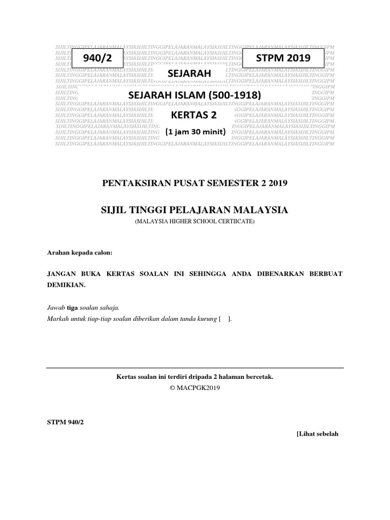 PPS2 Soalan Sejarah STPM 2019 PDF | PDF