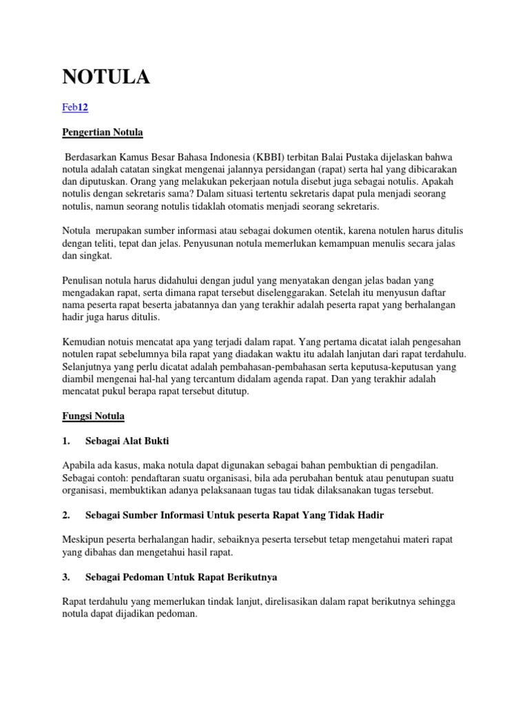 Pengertian dan Fungsi Notula Rapat | PDF
