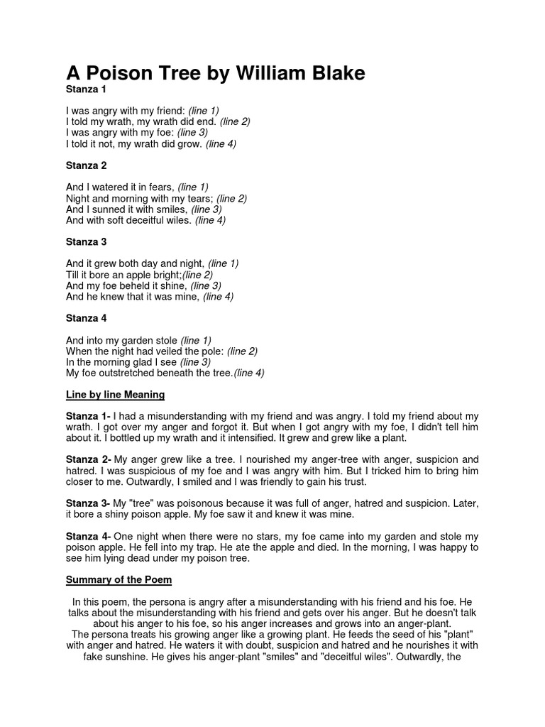 A Poison Tree by William Blake | PDF | Anger