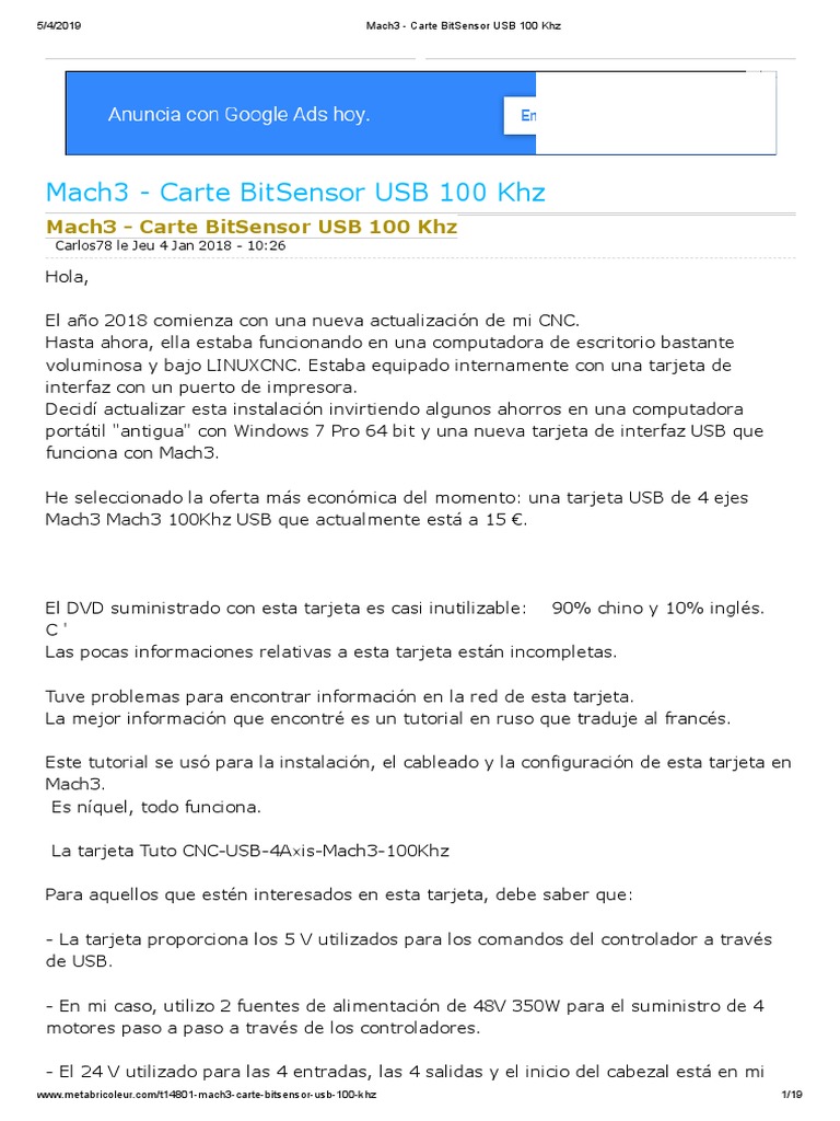 Mach3 - Carte BitSensor USB 100 KHZ | PDF | Electrónica digital | USB