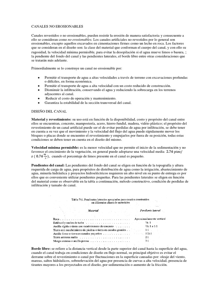 Canales No Erosionables Pdf Canal Hidráulica