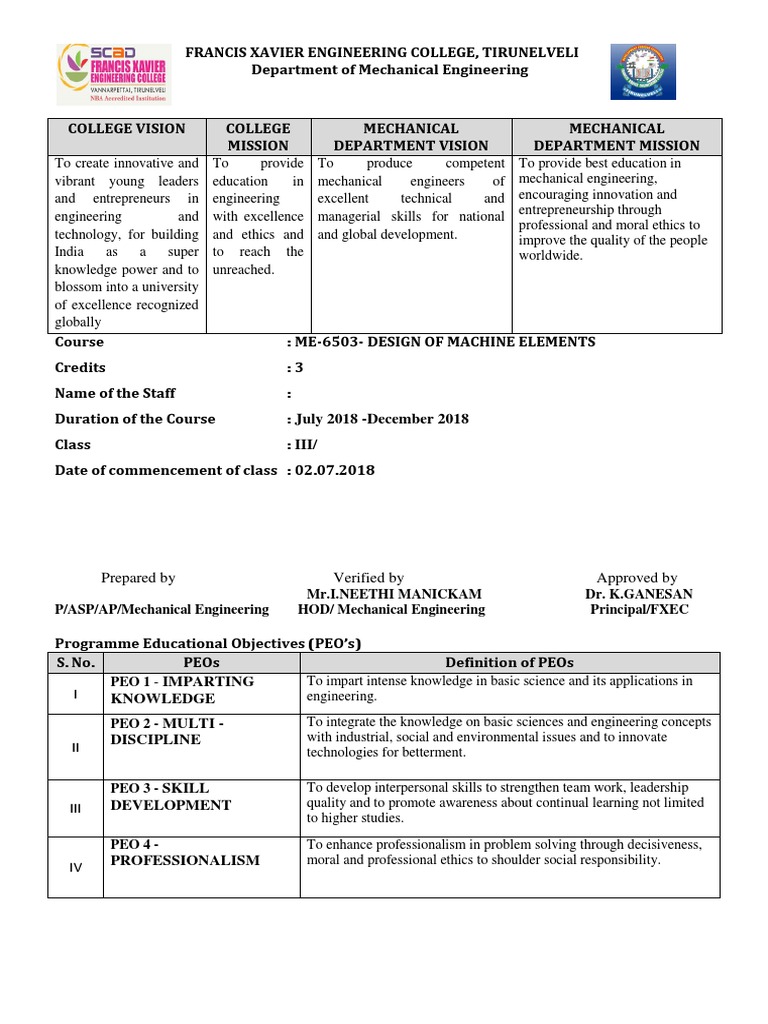 Course Plan DME | PDF | Engineering | Machines