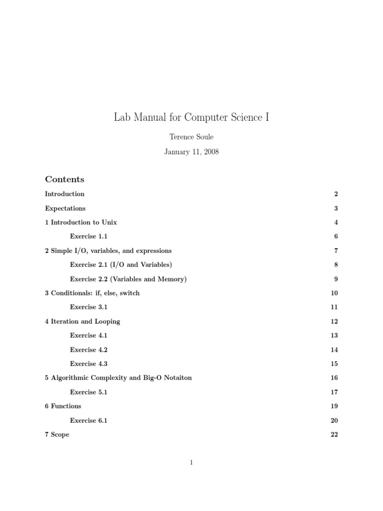 Lab Manual For Computer Science I Terence Soule January 11 2008 Download Free Pdf Array 