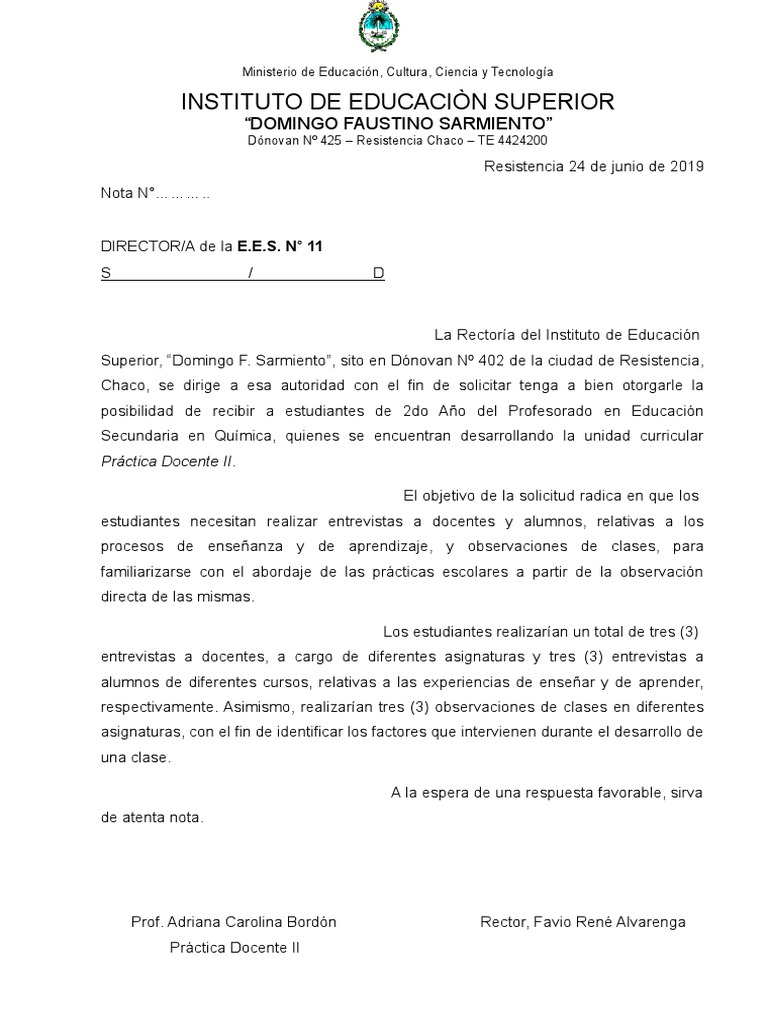 Nota para Presentar en La Escuela | PDF | Educación Secundaria | Maestros