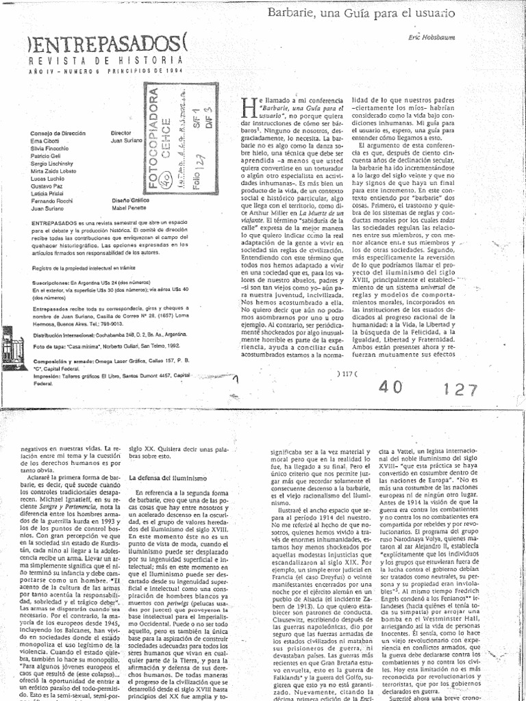 Hobsbawm. Eric. (1994) - Barbarie, Una Guía para El Usuario | PDF
