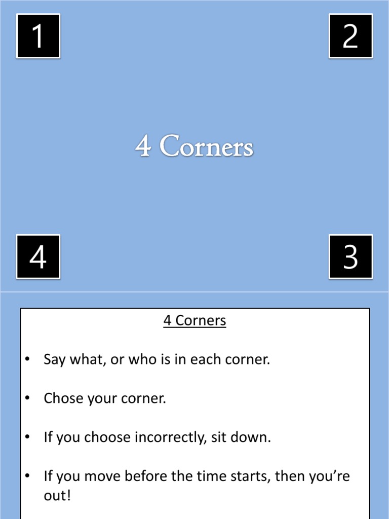4 Corners Game Instructions | PDF | Language Arts & Discipline | Home ...
