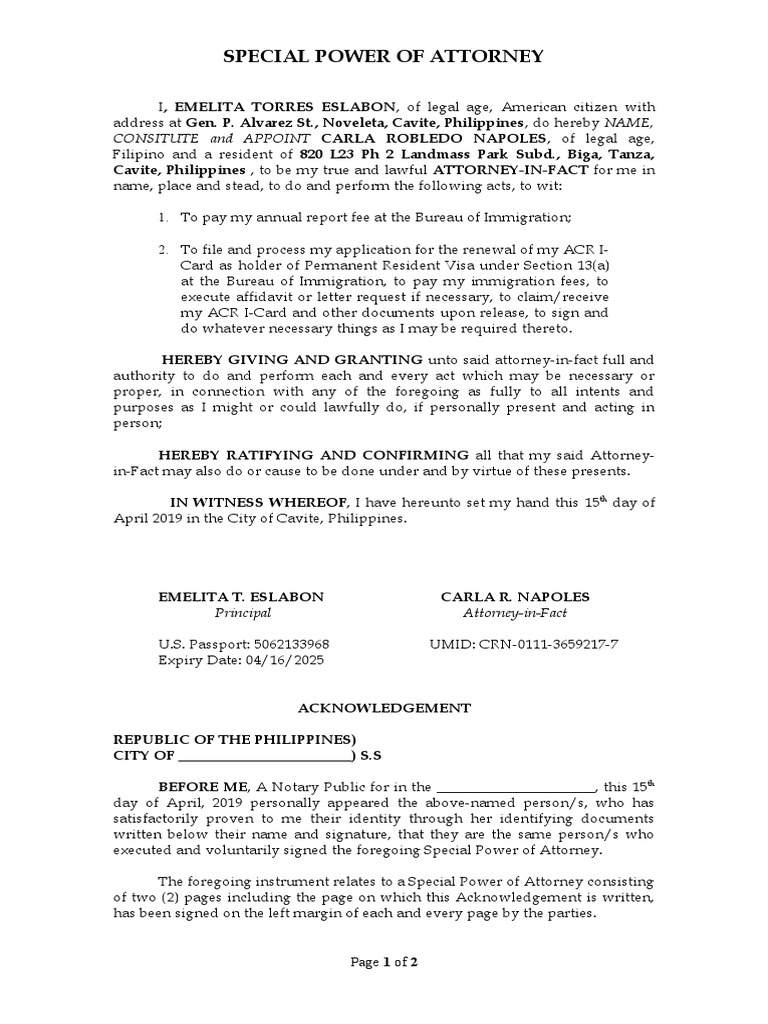 SPA - Emelita | PDF | Power Of Attorney | Notary Public