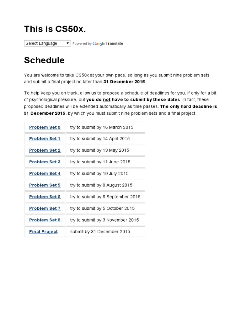 CS50x Proposed Schedule | PDF
