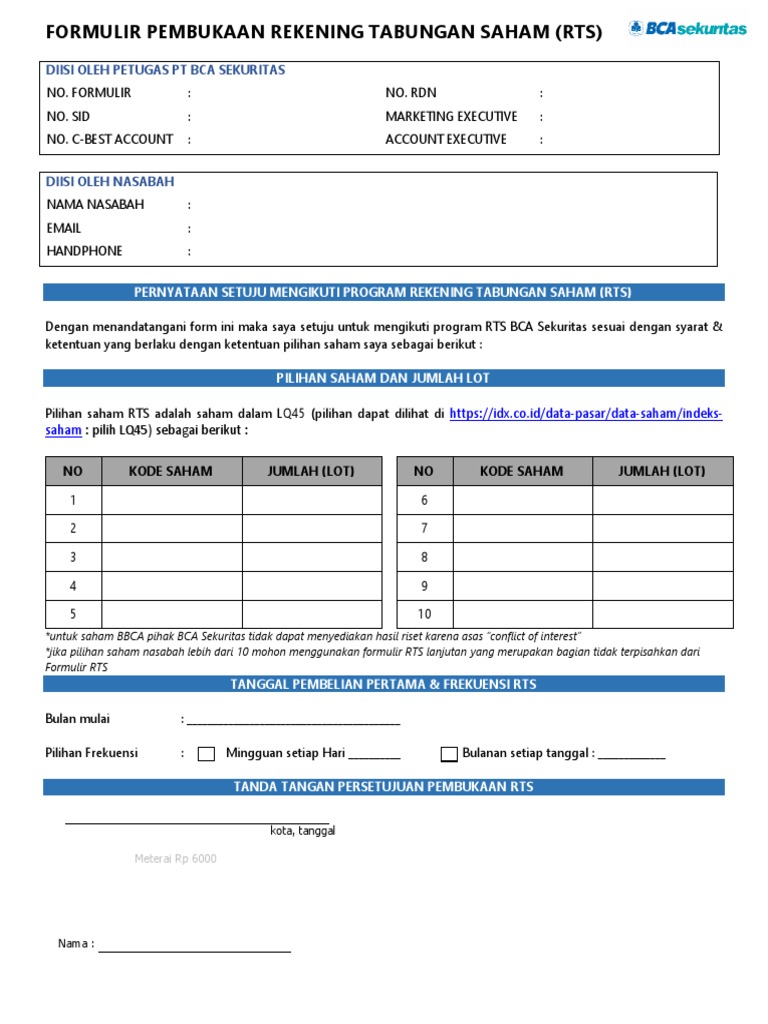 Formulir Pembukaan Rekening Tabungan Saham | PDF
