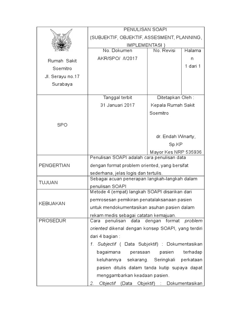 SPO Penulisan SOAP | PDF