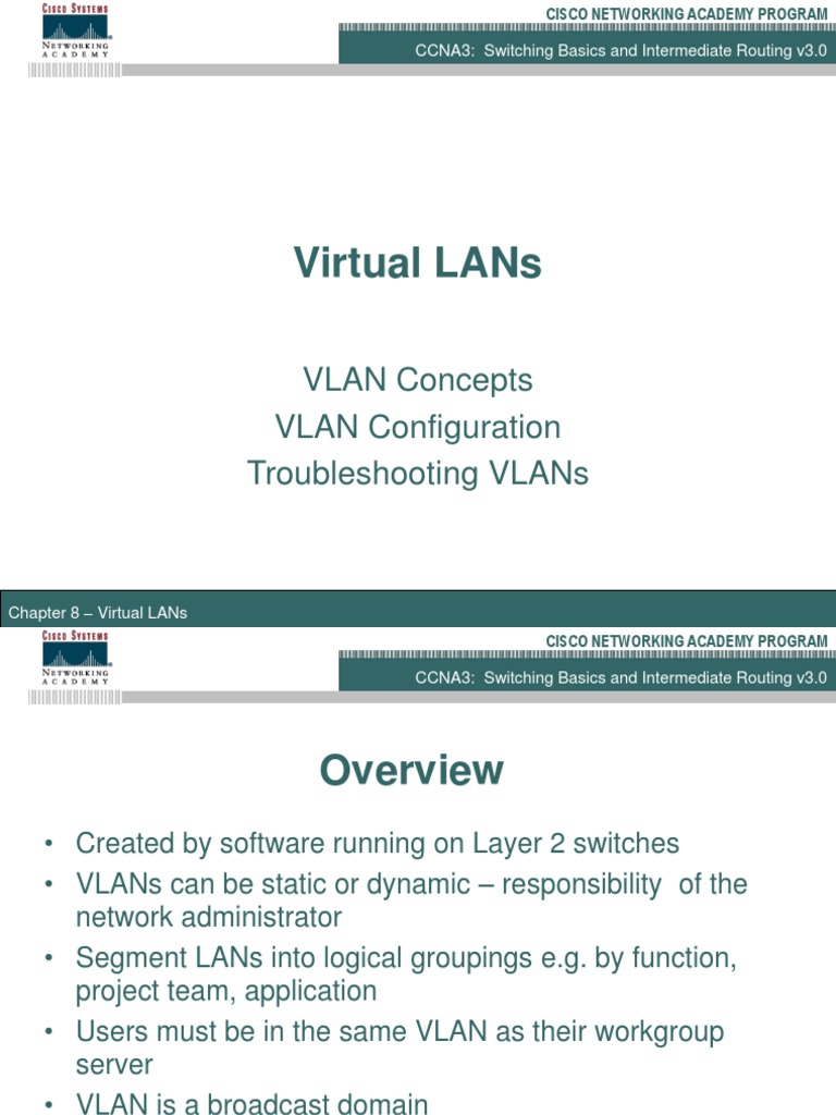 Virtual Lans: Vlan Concepts Vlan Configuration Troubleshooting Vlans | PDF | Network Switch ...