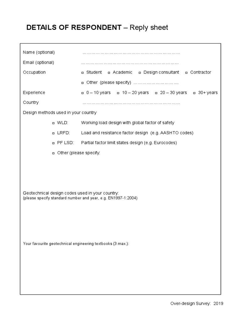 Details of Respondent - Reply Sheet: (Please Specify Standard Number ...
