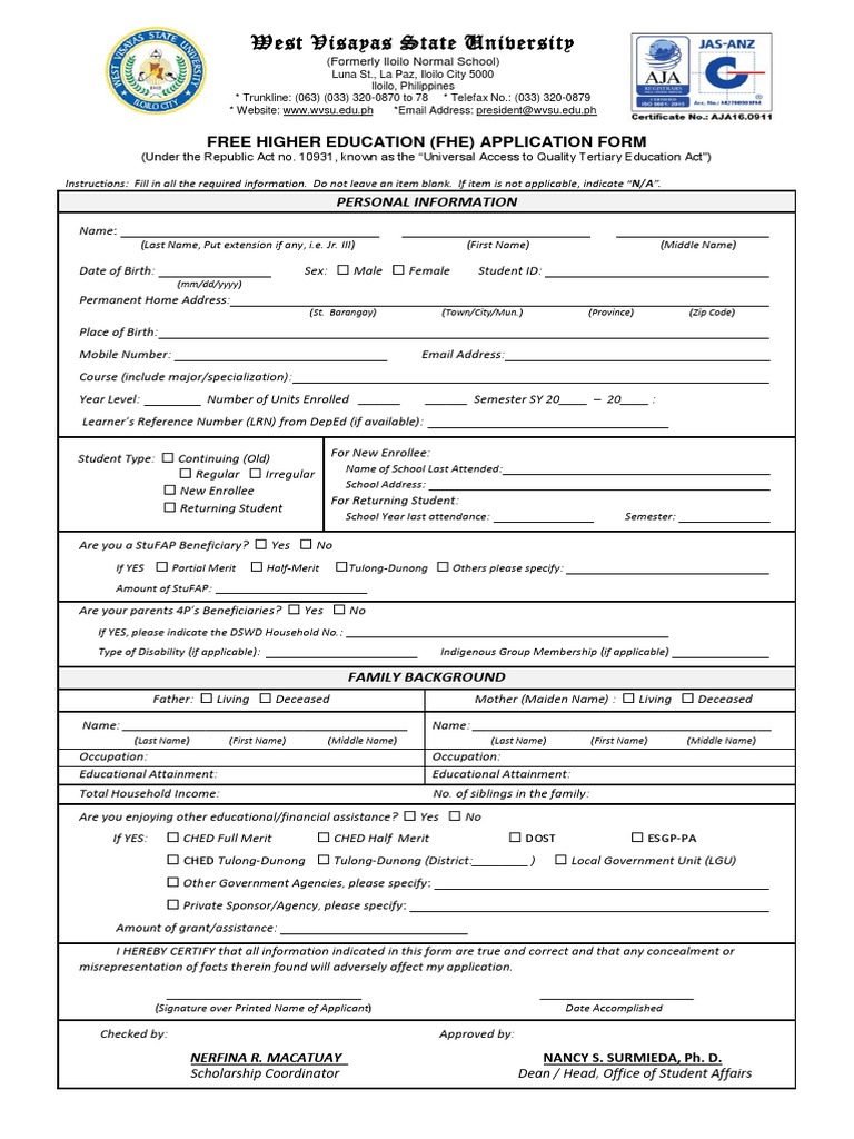 RA 10931 Revised Oct 2018 Application Form | PDF | Learning
