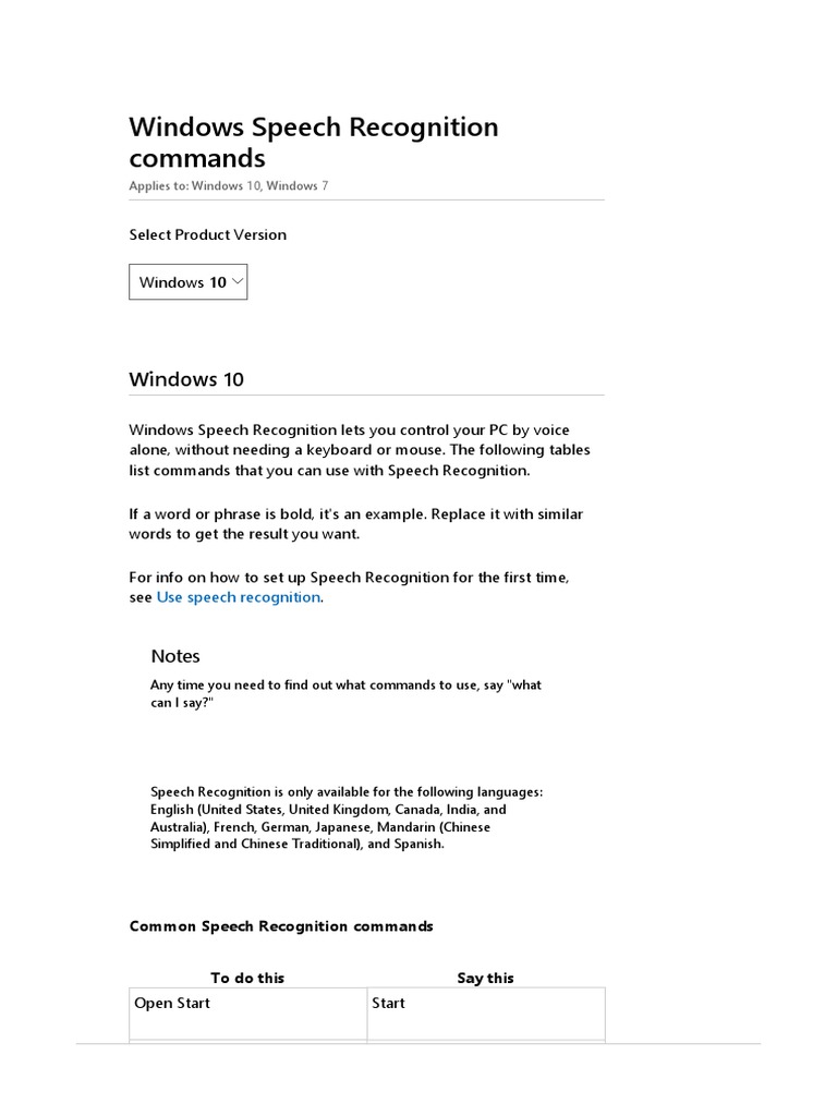 Windows Speech Recognition Commands | Download Free PDF | Computer Keyboard | Bracket