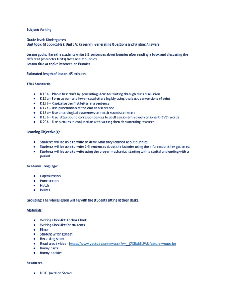 Writing Lesson Plan | PDF | Kindergarten | Letter Case