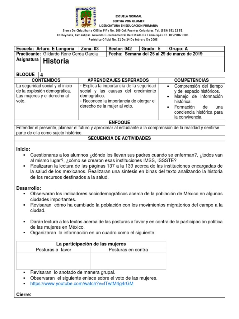 Planeacion Historia Ejemplo | PDF | Academia | Aprendizaje