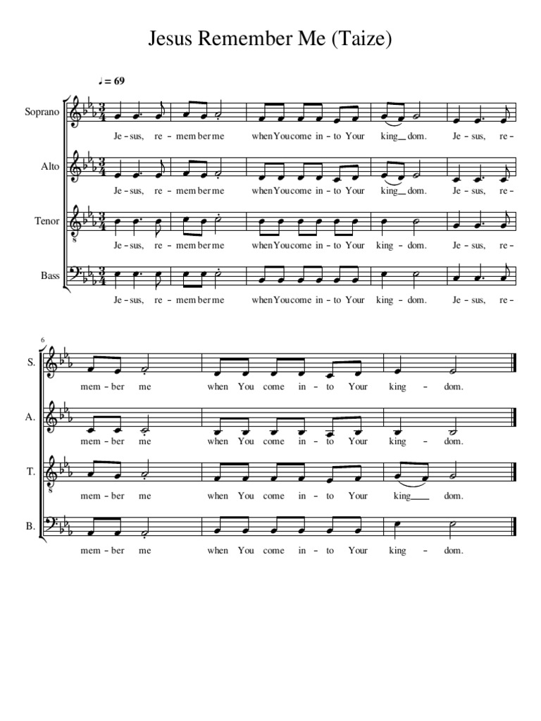 Jesus, Remember Me (Taize) | Choral Music | Choral Compositions | Free ...