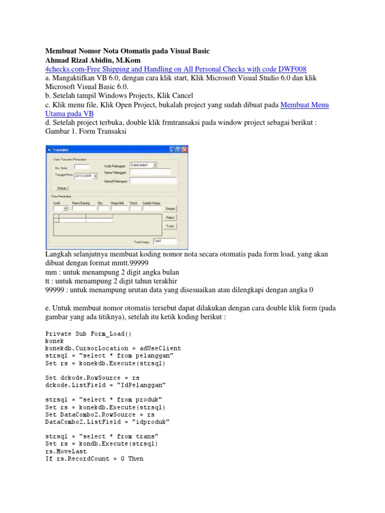 OTOMOTIFASI NOMOR NOTA PADA VISUAL BASIC | PDF